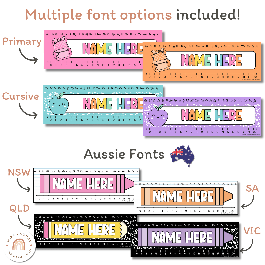 Student Desk Name Plates - Cutesy Classroom Theme - Miss Jacobs