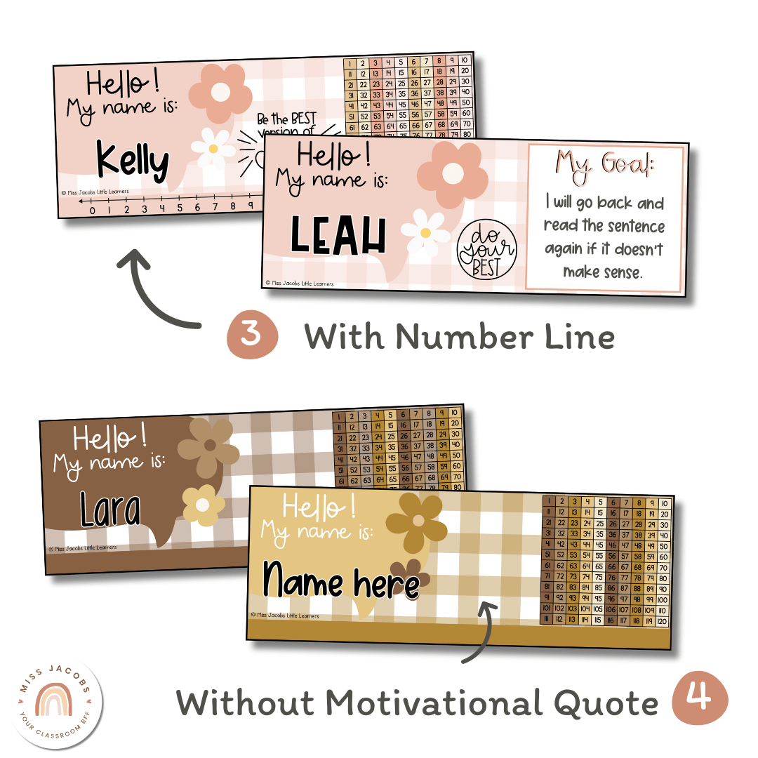 Student Desk Name Plate & Goals Mat - Daisy Gingham Neutrals