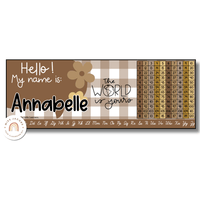 Student Desk Name Plate & Goals Mat - Daisy Gingham Neutrals