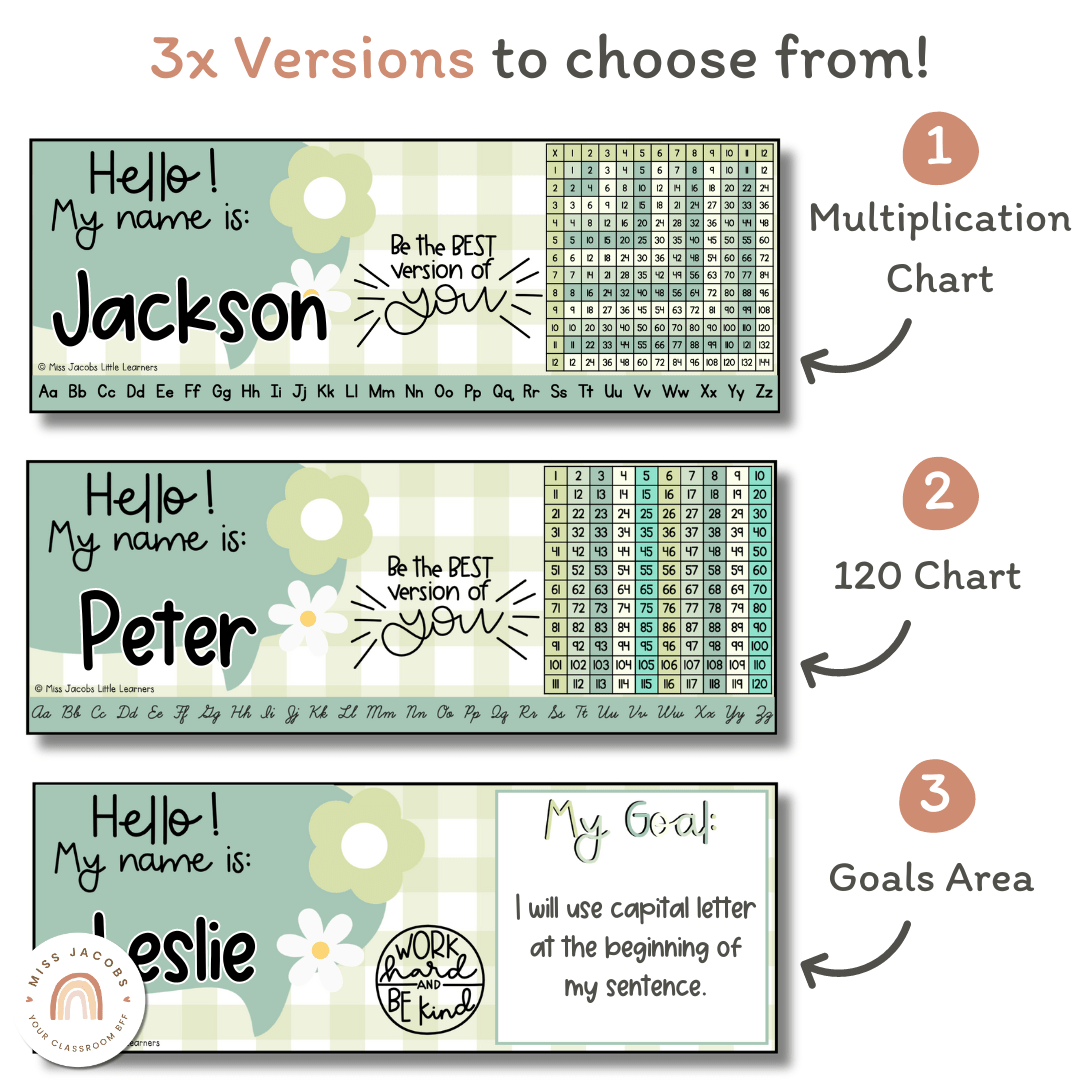 Student Name Tags & Goals Desk Plates | Daisy Gingham Pastels Classroo ...