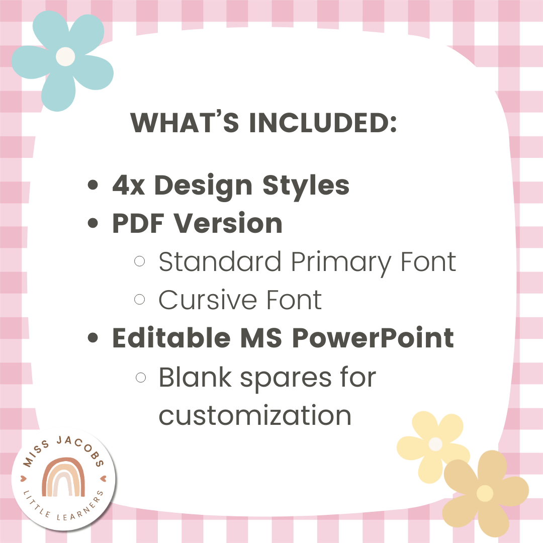 Student Desk Name Plate & Goals Mat - Daisy Gingham Pastels