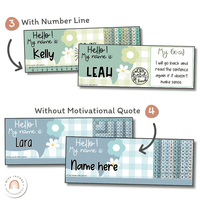 Student Desk Name Plate & Goals Mat - Daisy Gingham Pastels