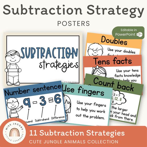 Subtraction Strategies Posters | Cute Jungle Animals – Miss Jacobs ...