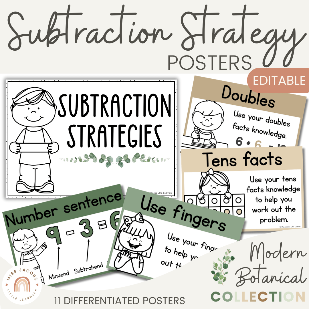 Subtraction Strategies Posters - Modern Botanical Theme - Miss Jacobs
