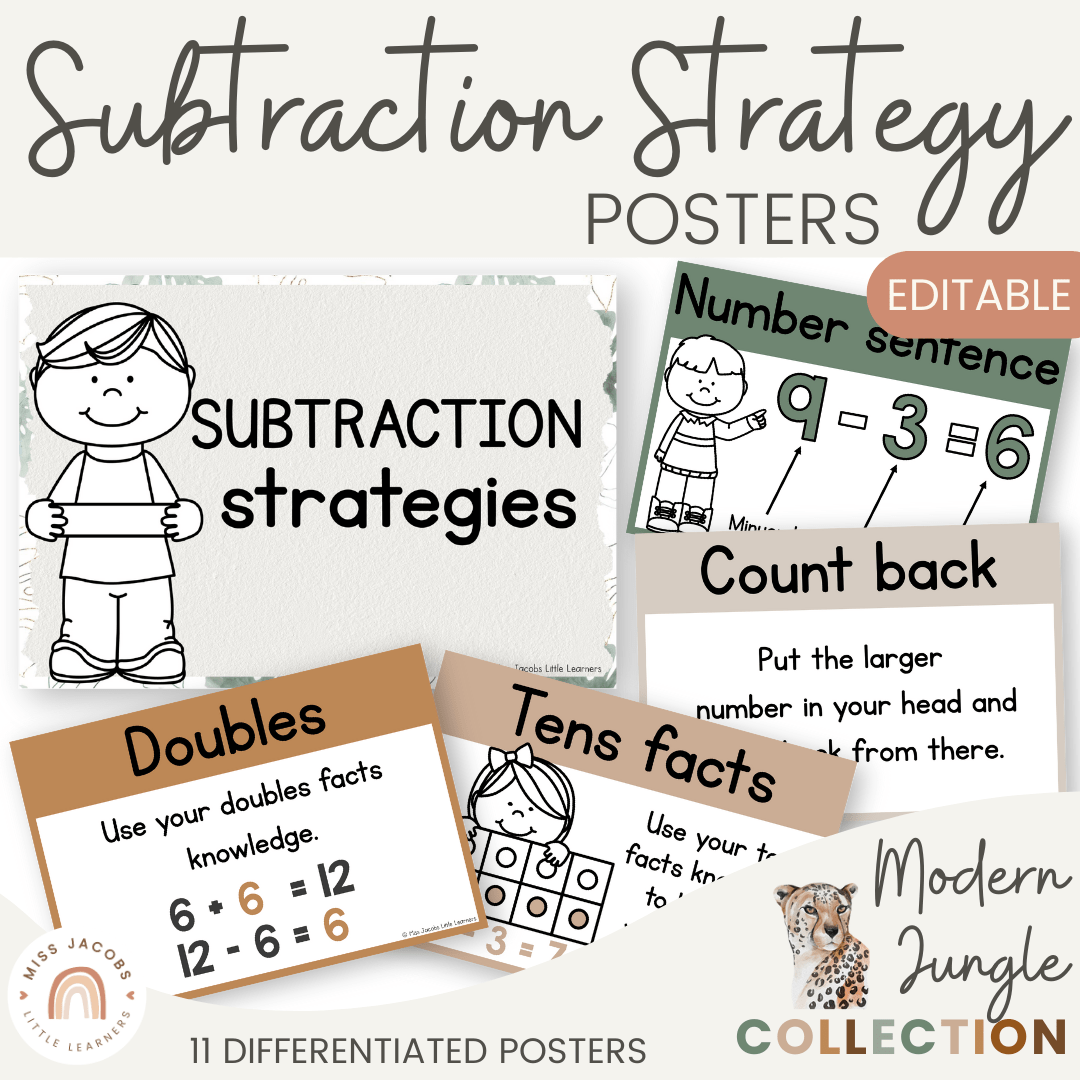 Subtraction Strategies Posters - Modern Jungle Earthy - MJLL