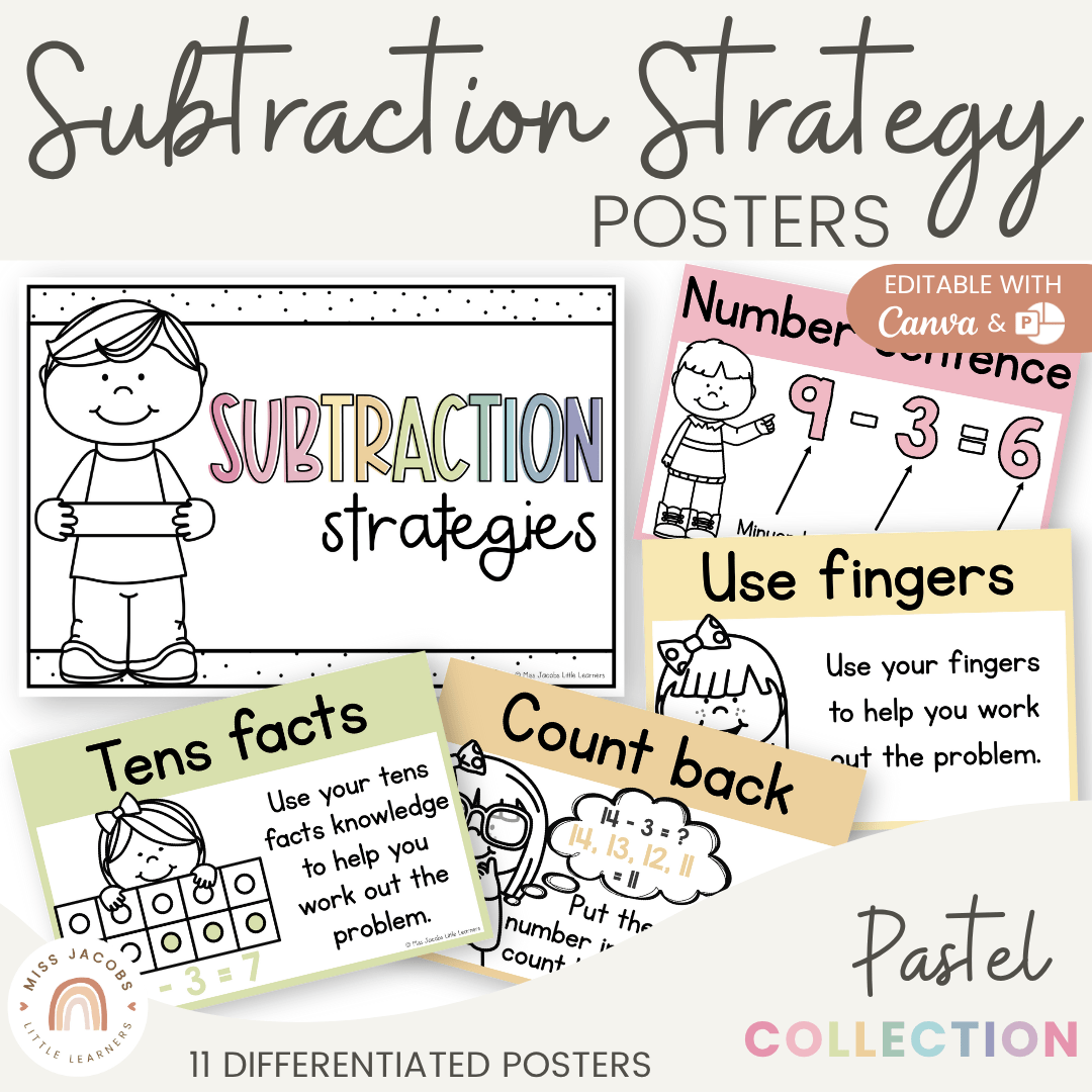 Subtraction Strategies Posters - Pastel Theme - Miss Jacobs