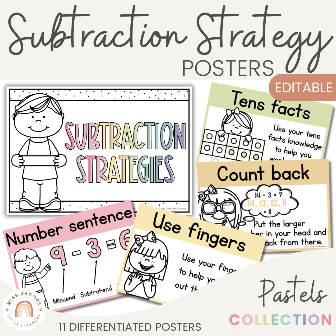 Subtraction Strategies Posters - Pastel Theme - Miss Jacobs - Default Title