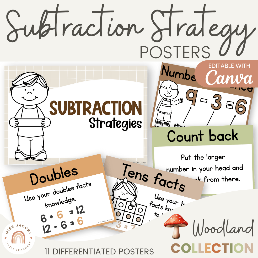 Subtraction Strategies Posters - Woodland Classroom Decor - MJLL