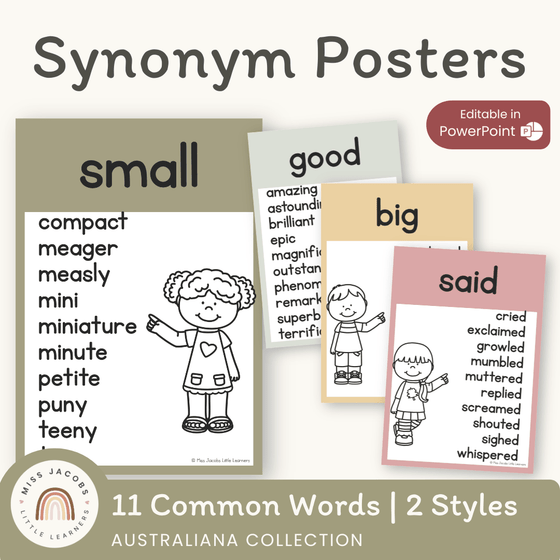 Synonym Posters - Australiana Classroom Theme - Miss Jacobs – Miss ...