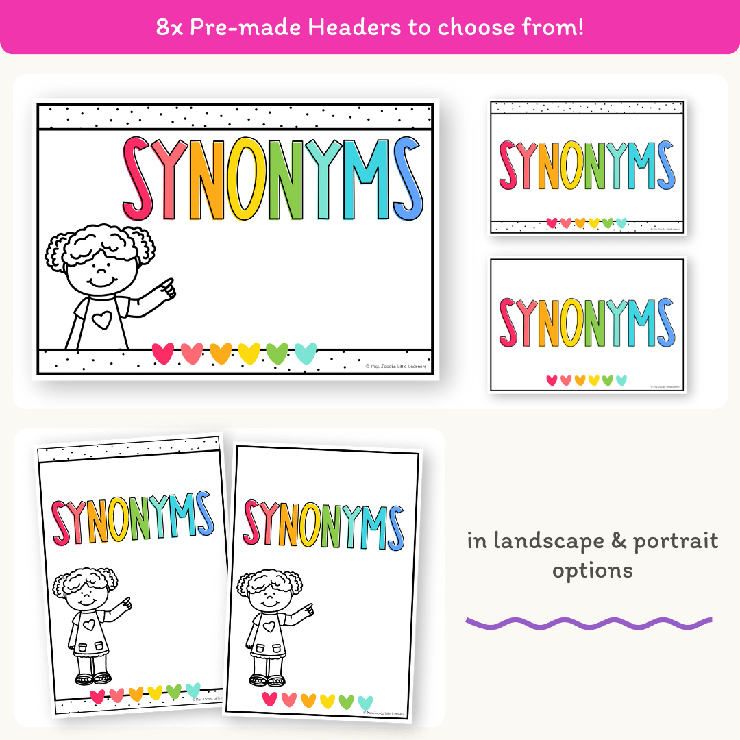 Synonym Posters - Bright Theme - Miss Jacobs – Miss Jacobs Little Learners