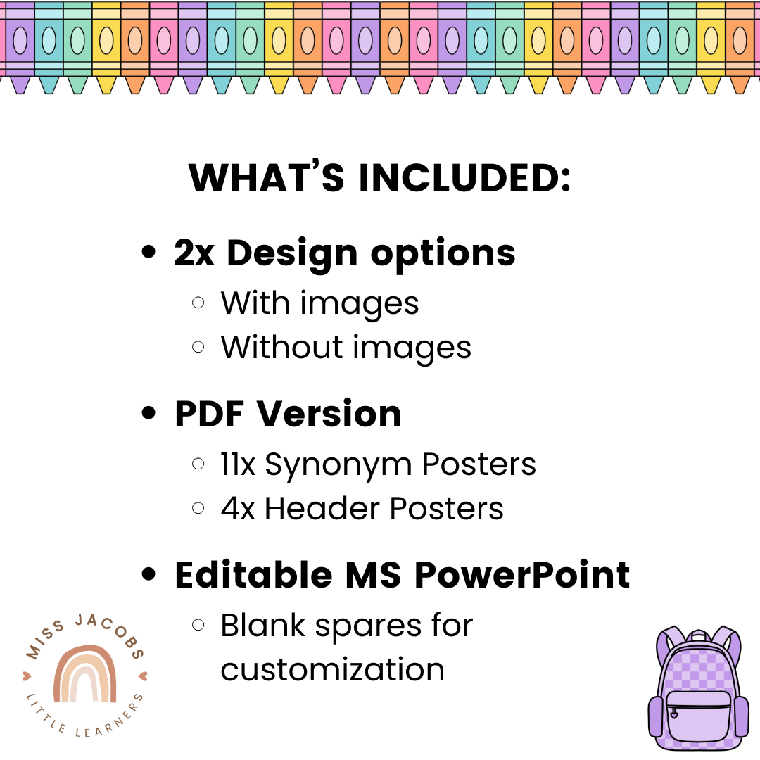 Synonym Posters - Cutesy Classroom Theme - Miss Jacobs