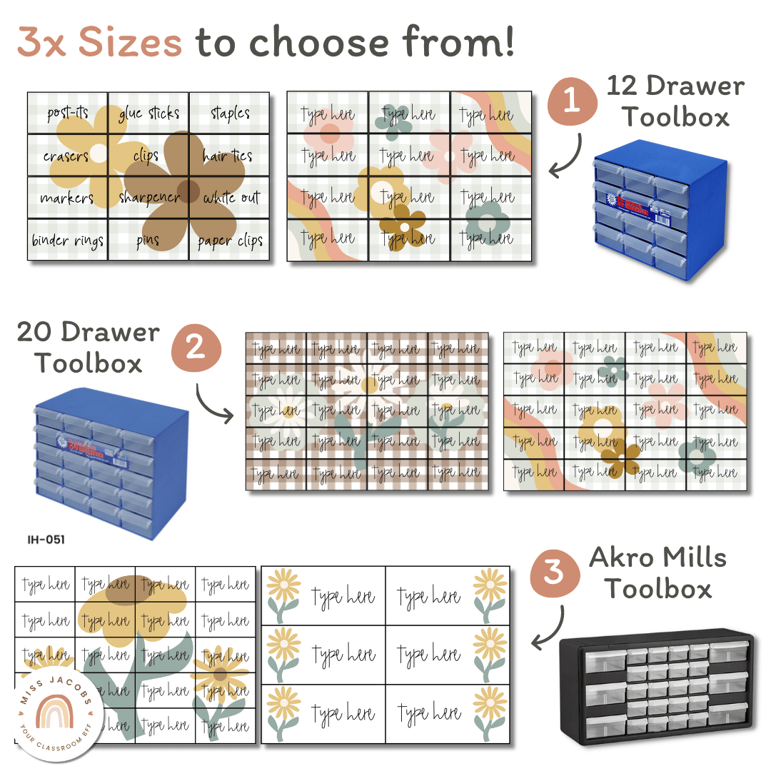 Teacher Toolbox Labels - Daisy Gingham Neutrals Decor