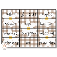 Teacher Toolbox Labels - Daisy Gingham Neutrals Decor