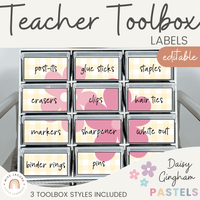 Teacher Toolbox Labels - Daisy Gingham Pastels Decor