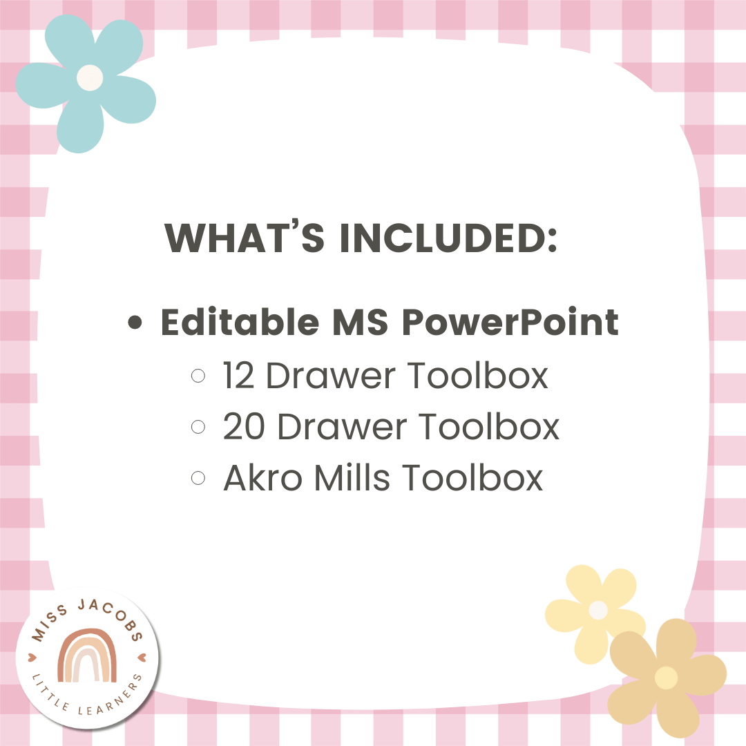 Teacher Toolbox Labels - Daisy Gingham Pastels Decor
