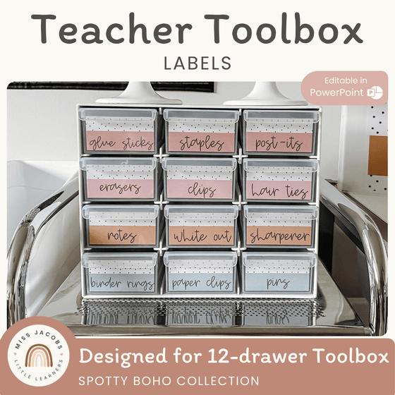 Teacher Toolbox Labels - Spotty Boho Classroom Decor – Miss Jacobs ...