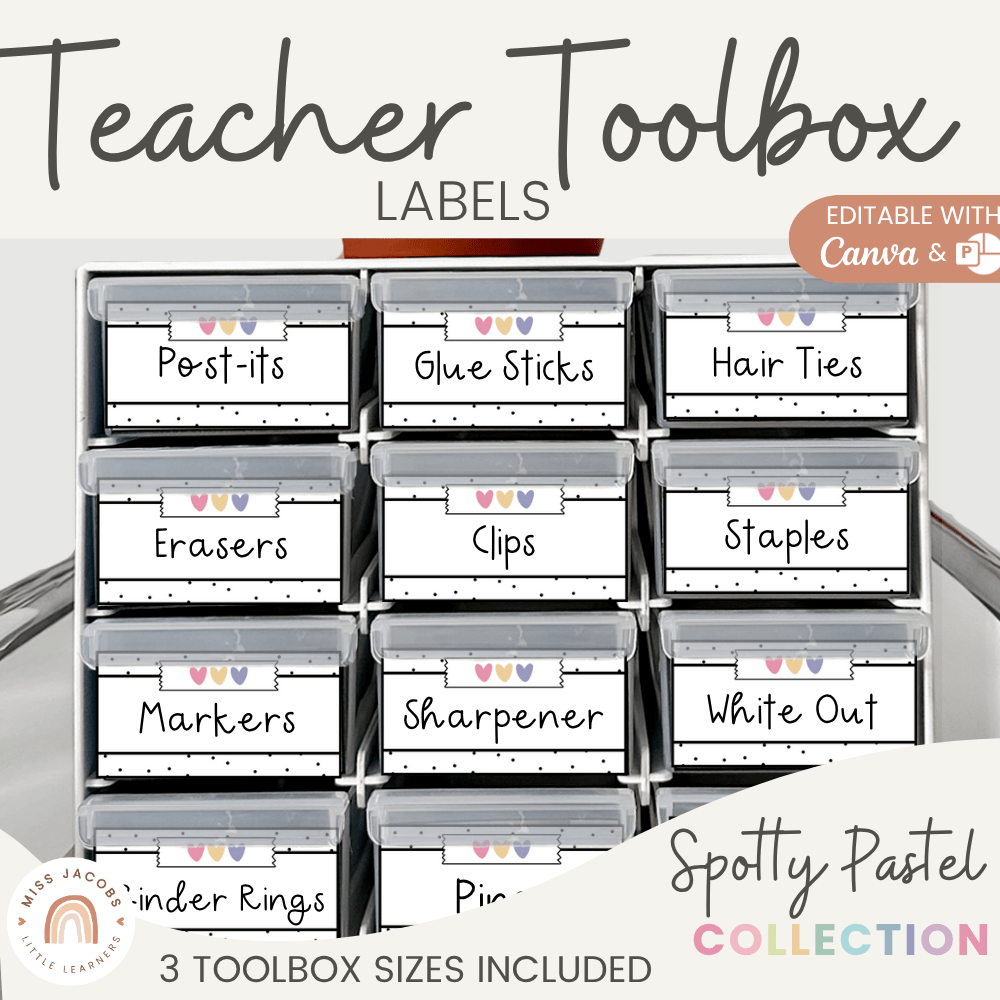 Teacher Toolbox Labels - Spotty Pastel Theme - Miss Jacobs