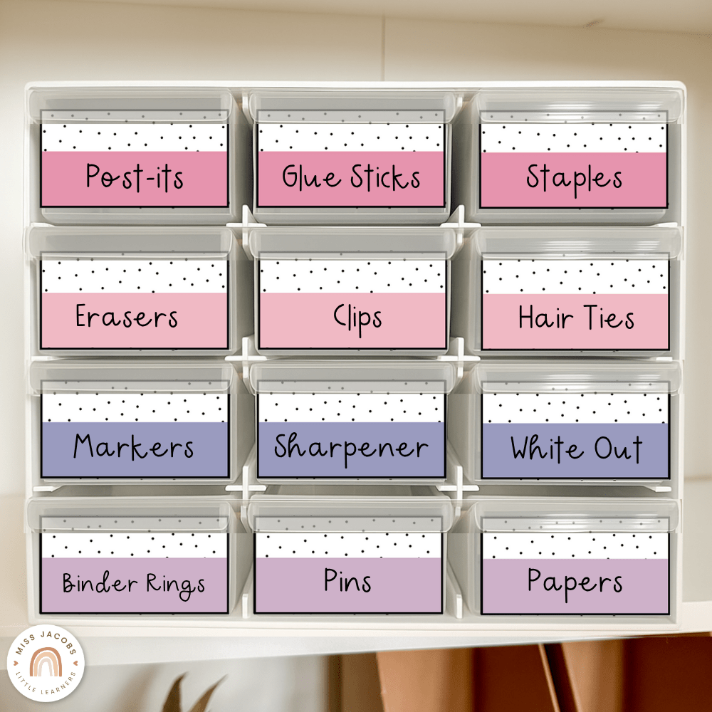 Teacher Toolbox Labels - Spotty Pastel Theme - Miss Jacobs