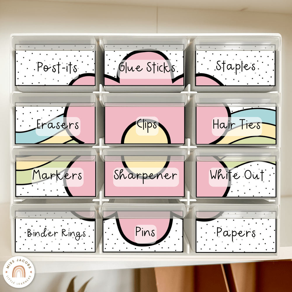 Teacher Toolbox Labels - Spotty Pastel Theme - Miss Jacobs
