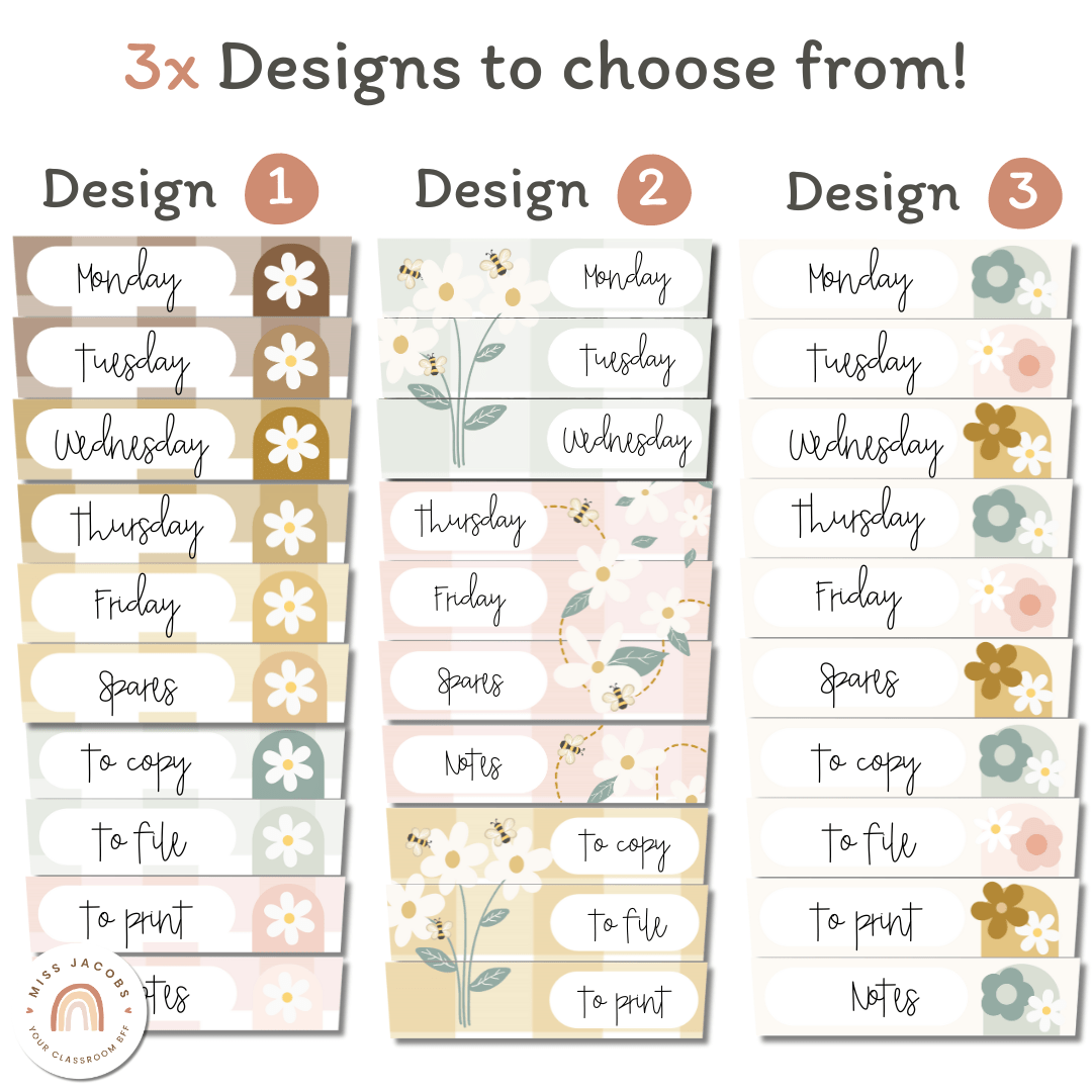 Teacher Trolley Labels for Rolling Cart - Daisy Gingham Neutrals