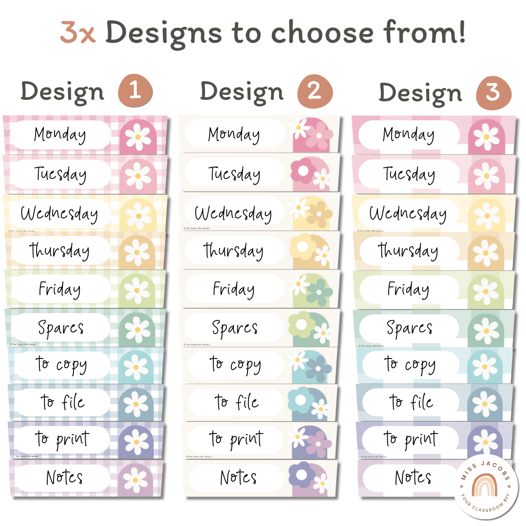 Teacher Trolley Labels for Rolling Cart - Daisy Gingham Pastels Decor