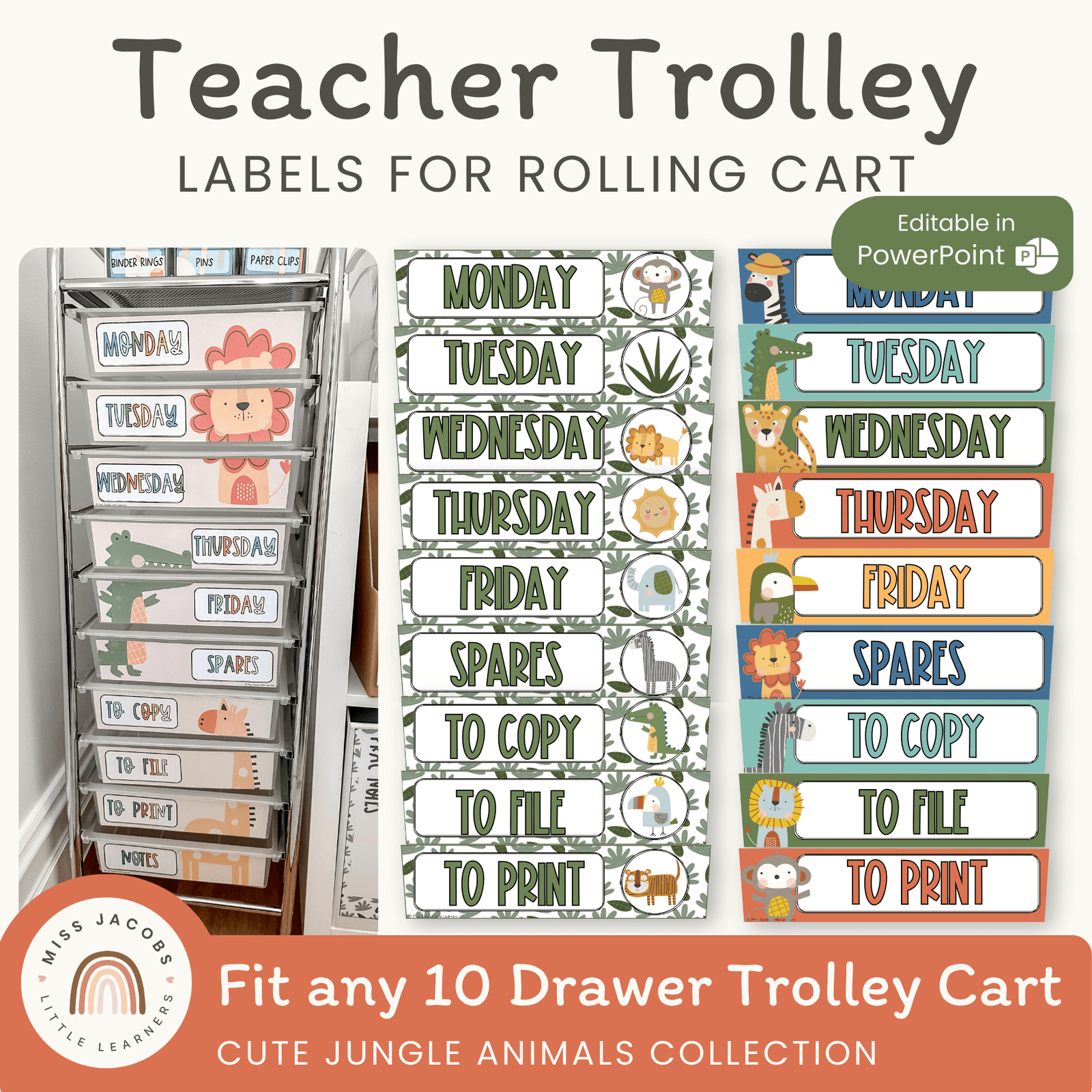 Teacher Trolley Labels | Cute Jungle Animals – Miss Jacobs Little Learners