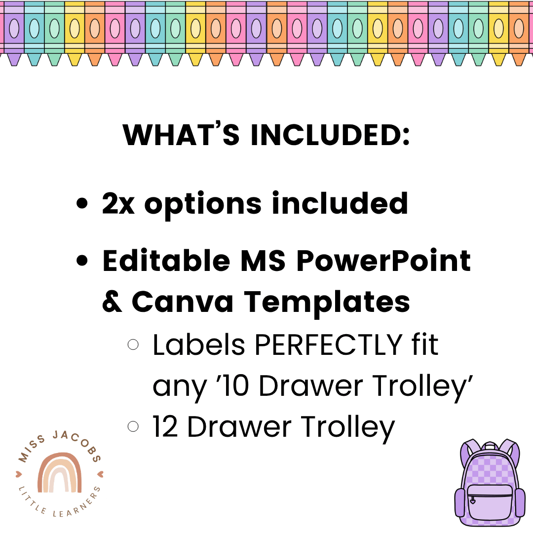 Teacher Trolley Labels for Rolling Cart - Cutesy Classroom Theme - MJLL