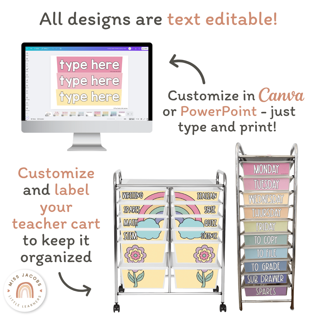 Teacher Trolley Labels for Rolling Cart - Spotty Pastel Theme - MJLL