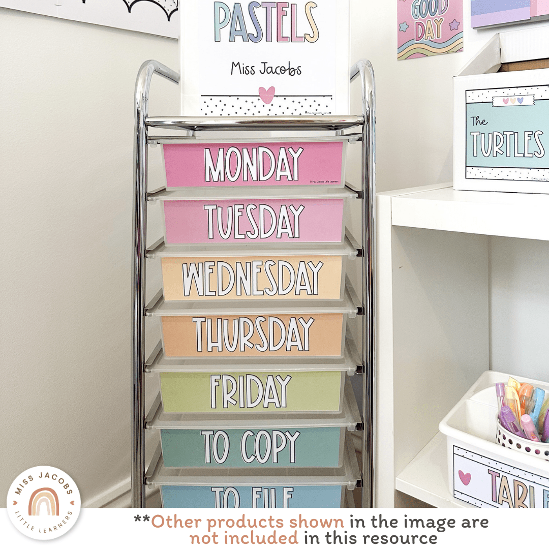 Teacher Trolley Labels for Rolling Cart - Spotty Pastel Theme - MJLL
