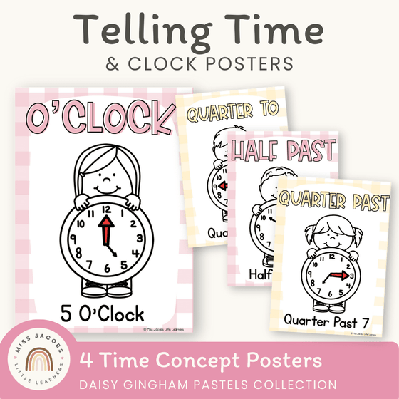 Telling Time and Clock Posters - Daisy Gingham Pastels Theme – Miss ...