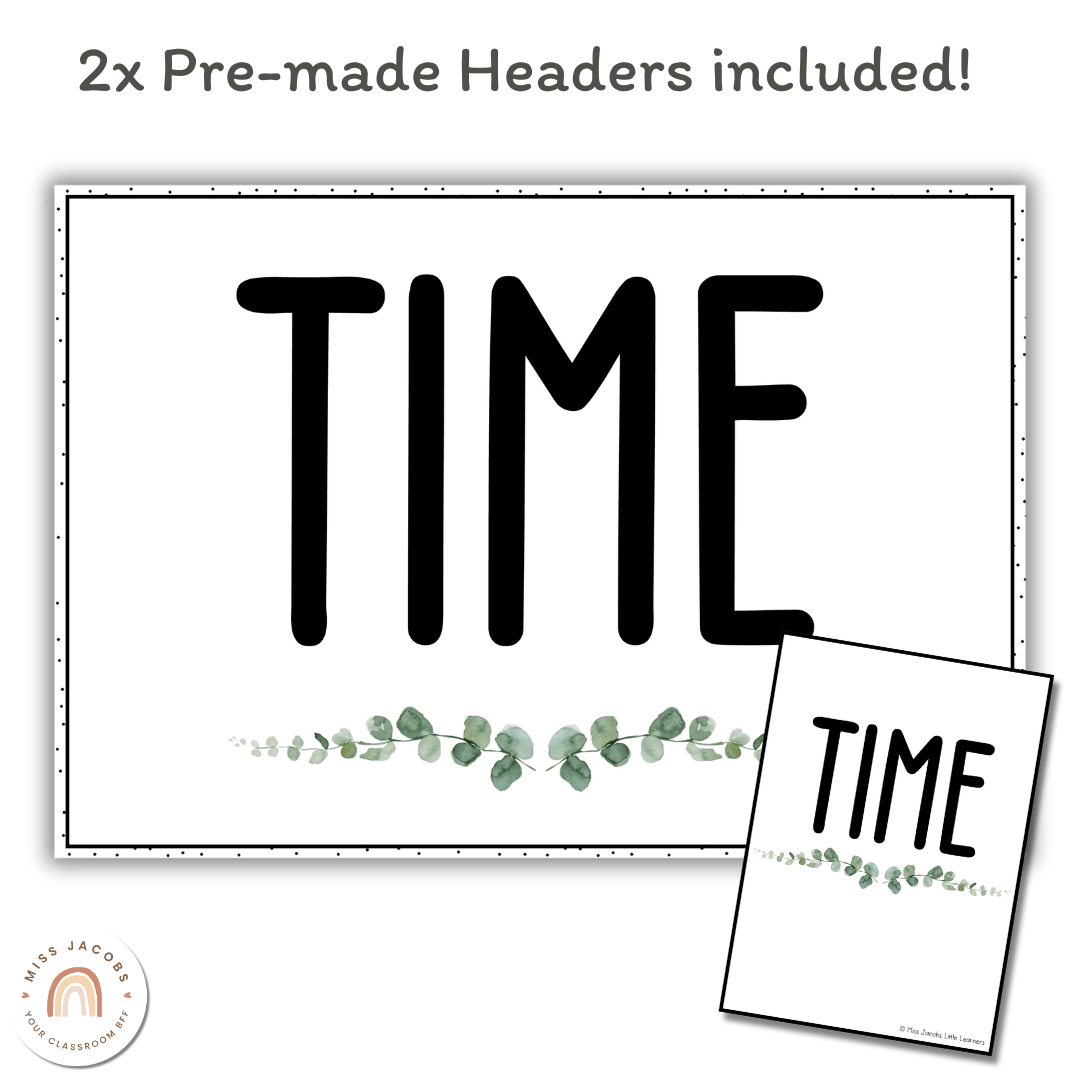 Telling Time and Clock Posters - Modern Botanical Theme - Miss Jacobs