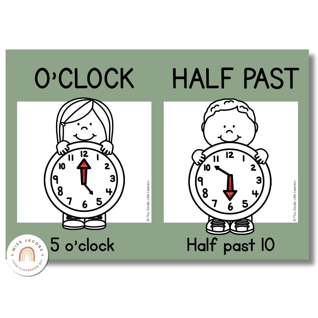 Telling Time and Clock Posters - Modern Botanical Theme - Miss Jacobs