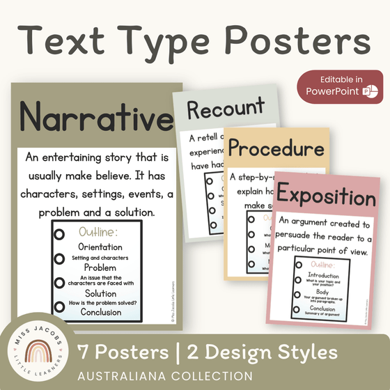 Text Type Posters - Australiana Classroom Decor – Miss Jacobs Little ...