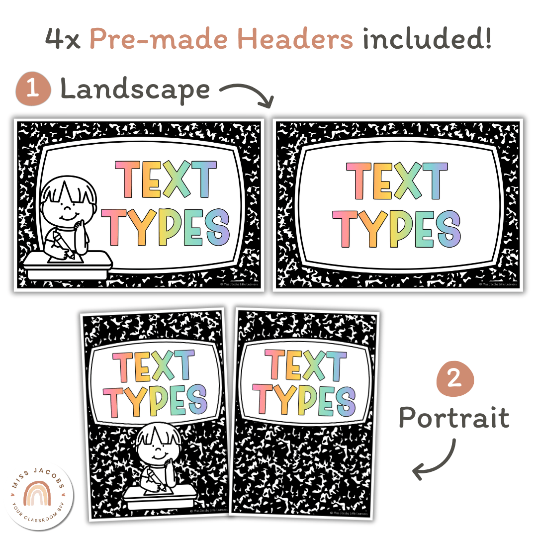 Text Type Posters - Cutesy Classroom Theme - Miss Jacobs