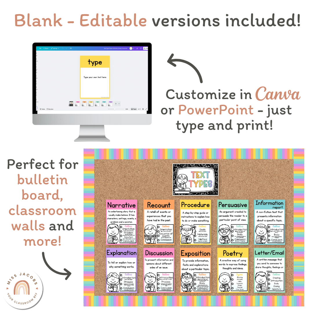 Text Type Posters - Cutesy Classroom Theme - Miss Jacobs