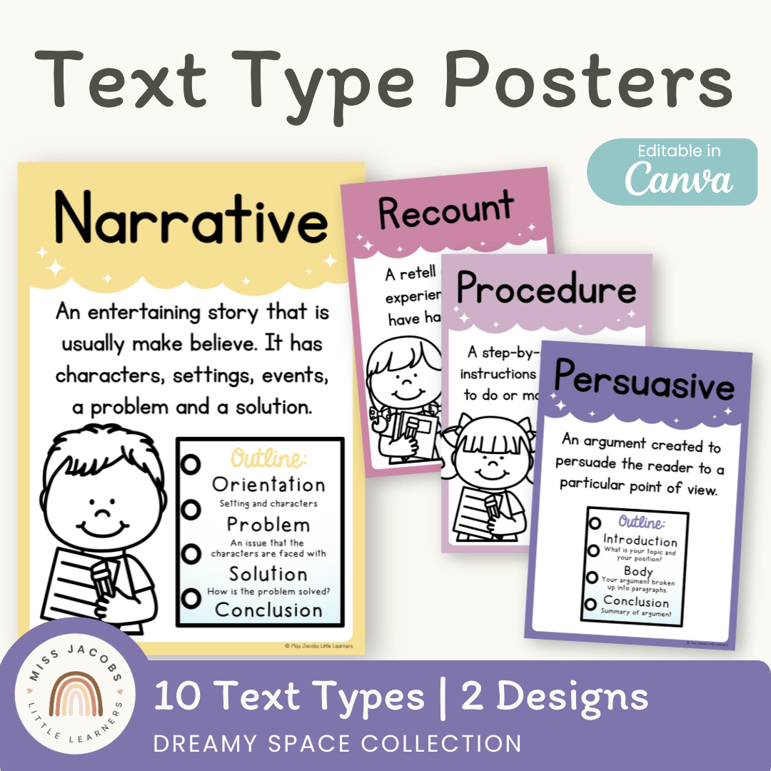 Text Types Posters - Dreamy Space Theme - Miss Jacobs