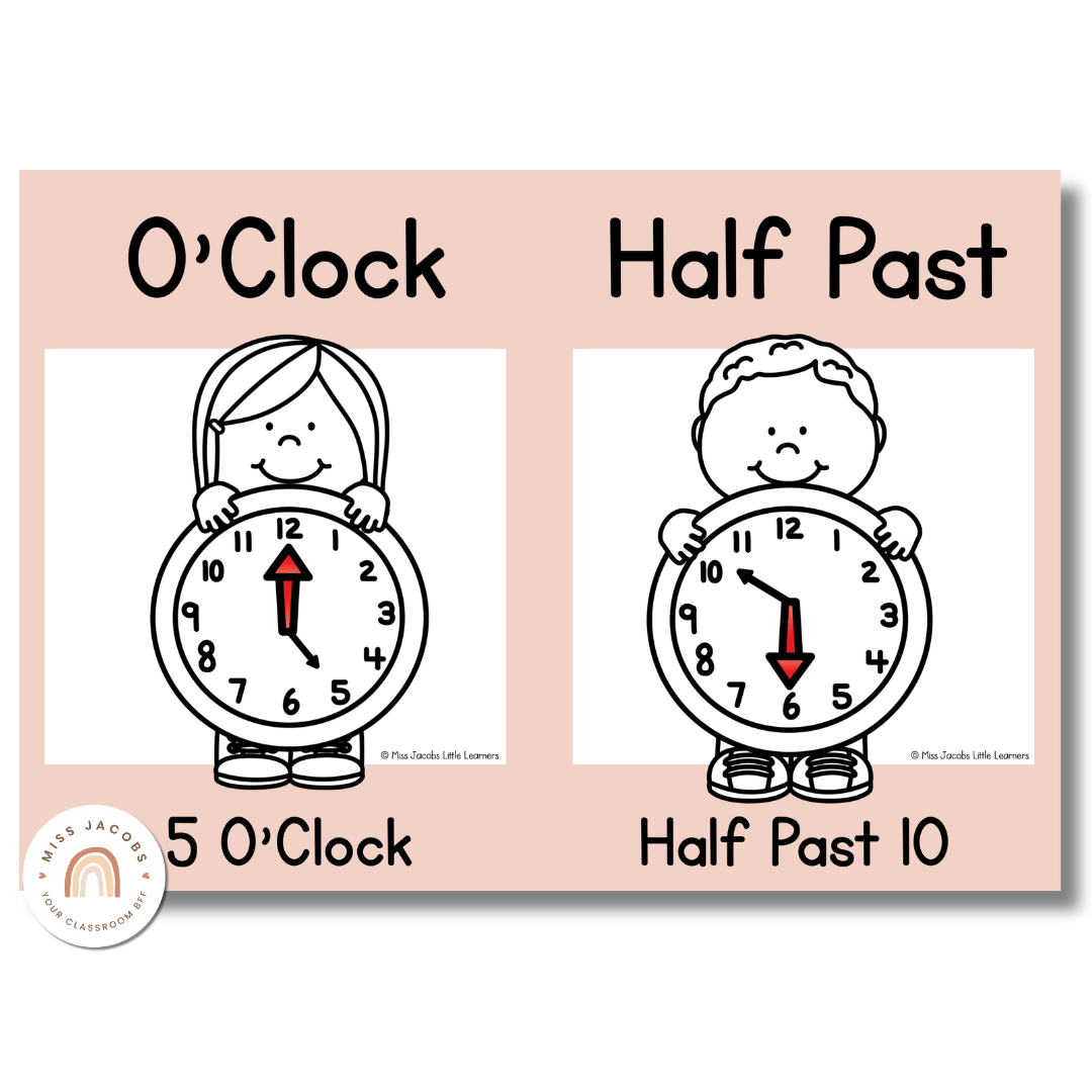 Telling Time and Clock Posters - Daisy Gingham Neutrals – Miss Jacobs ...