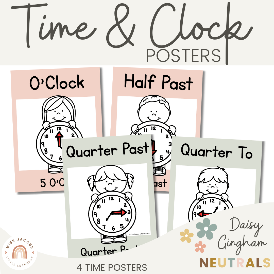 Telling Time and Clock Posters - Daisy Gingham Neutrals - Default Title