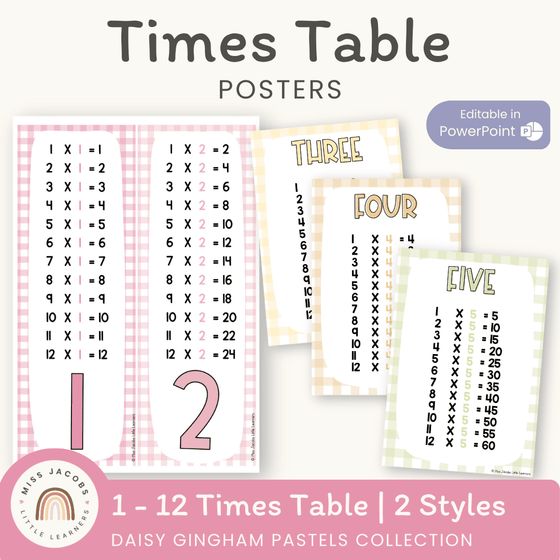 Times Table Chart - Daisy Gingham Pastels Decor – Miss Jacobs Little ...