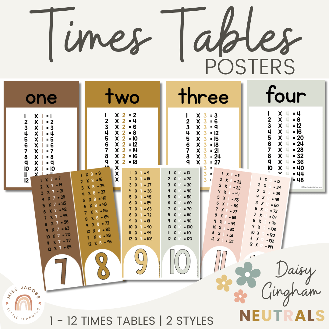 Times Table Chart - Daisy Gingham Neutrals Decor