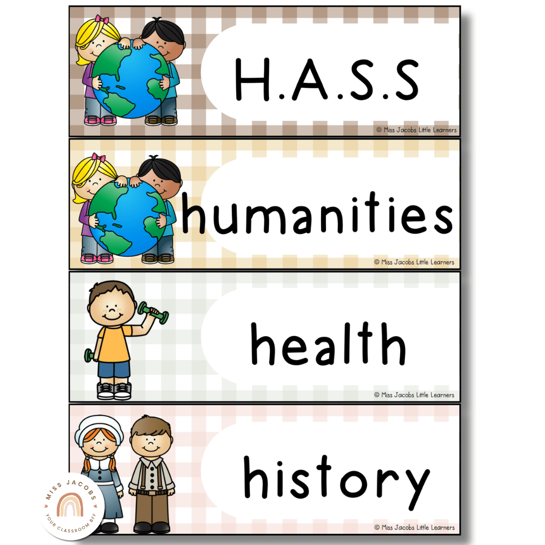 Visual Timetable Daily Schedule - Daisy Gingham Neutrals Decor