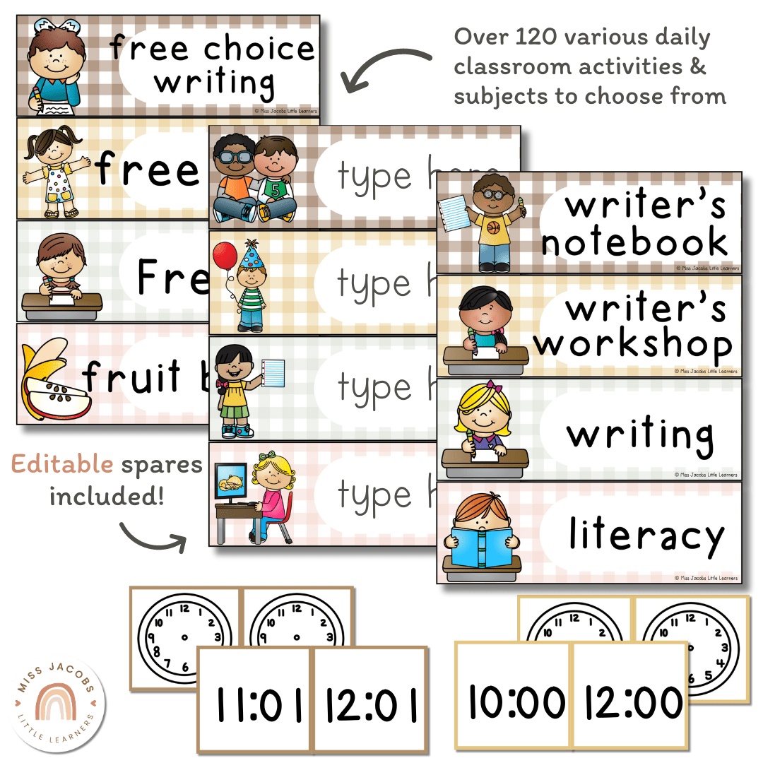 Visual Timetable Daily Schedule - Daisy Gingham Neutrals Decor – Miss ...