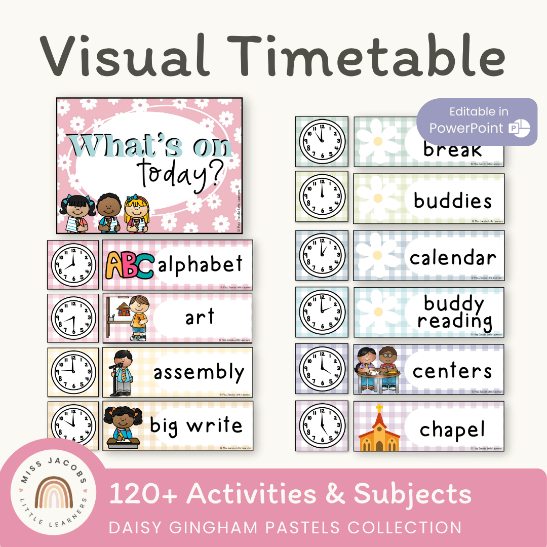 Visual Timetable Daily Schedule - Daisy Gingham Pastels Decor – Miss ...