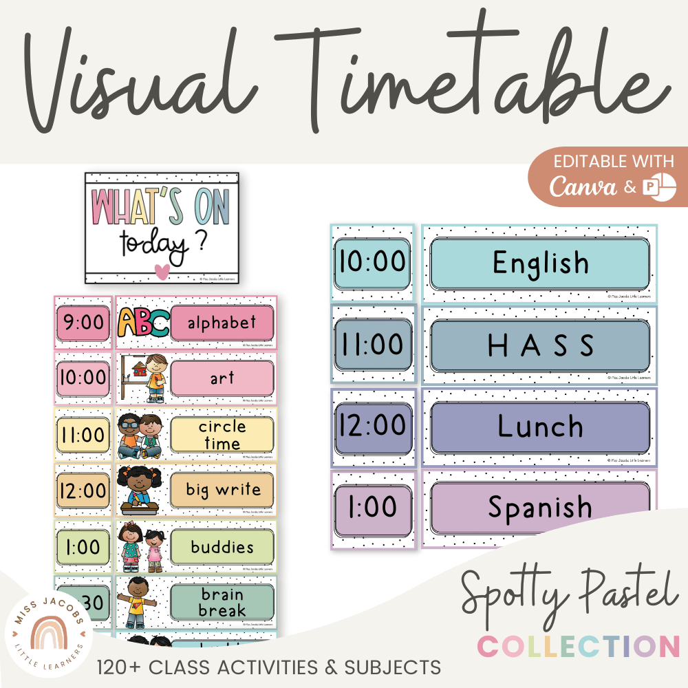 Visual Schedule - Spotty Pastel Classroom Theme - Miss Jacobs