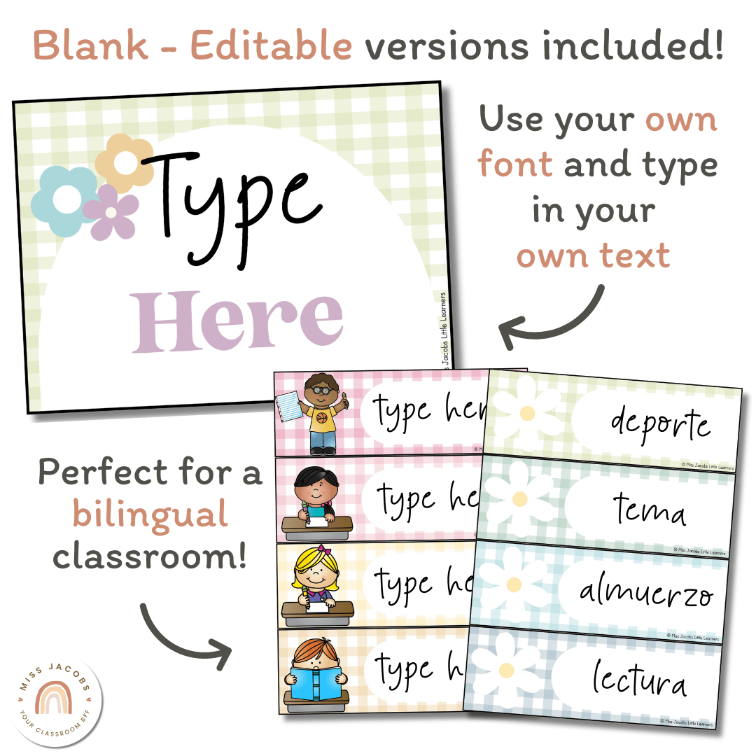 Visual Timetable Daily Schedule - Daisy Gingham Pastels Decor