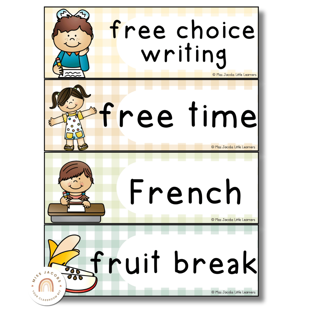 Visual Timetable Daily Schedule - Daisy Gingham Pastels Decor