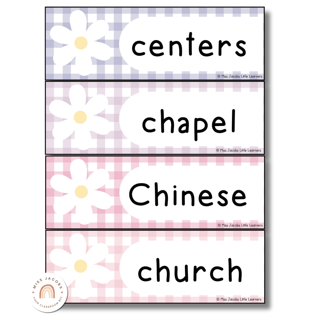 Visual Timetable Daily Schedule - Daisy Gingham Pastels Decor