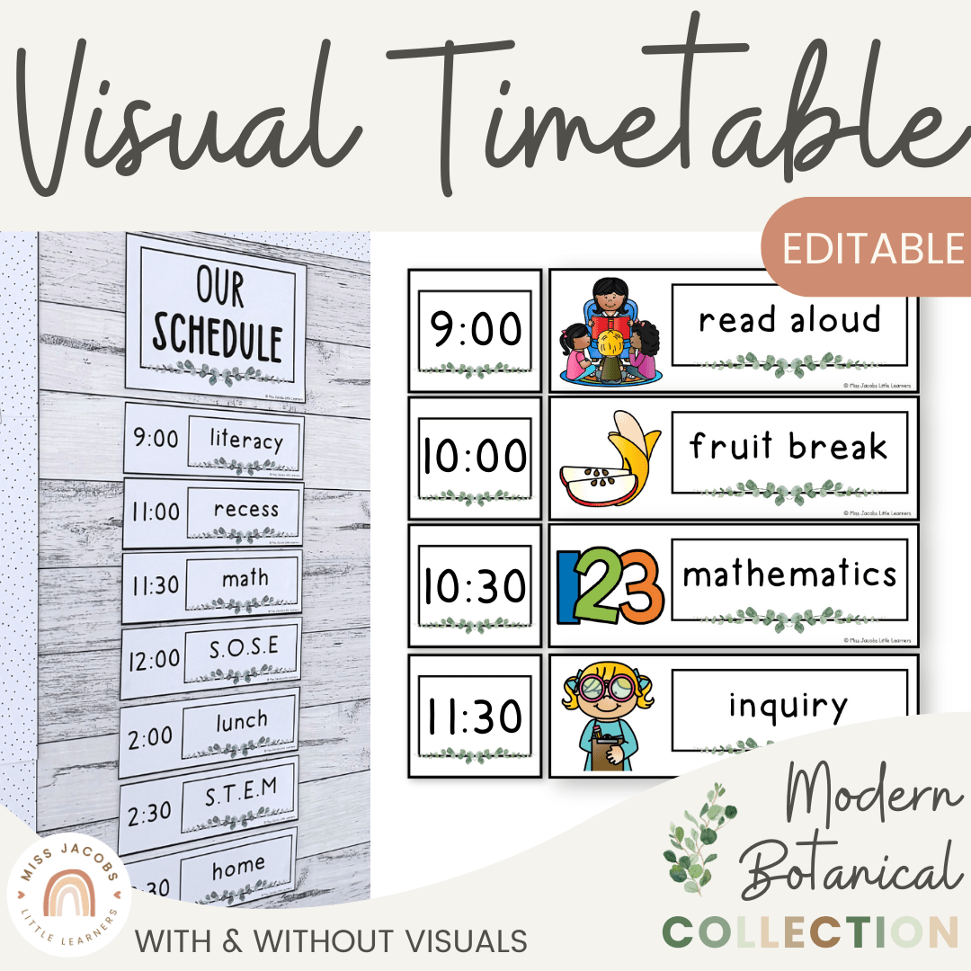 Visual Timetable - Modern Botanical Classroom Theme - Miss Jacobs