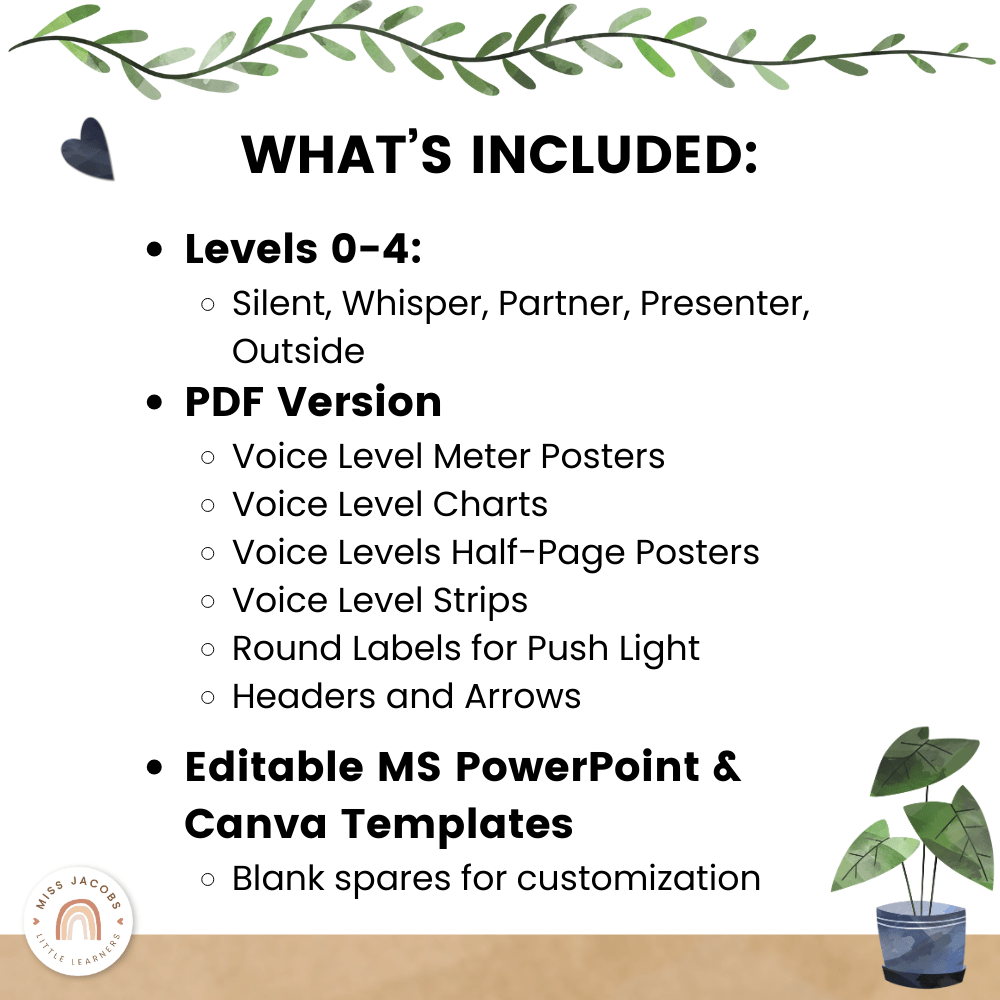 Voice Levels Chart - Boho Plants Classroom Decor