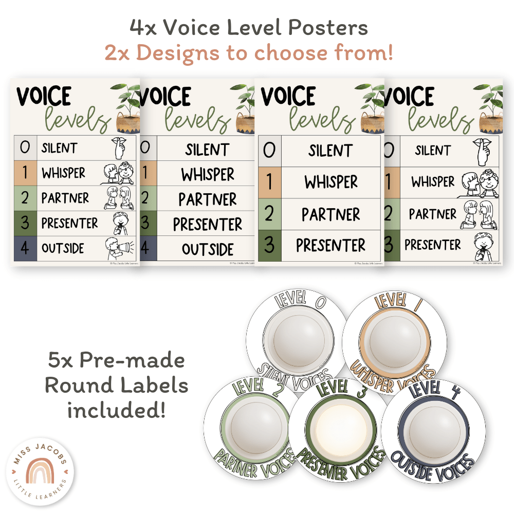 Voice Levels Chart - Boho Plants Classroom Decor